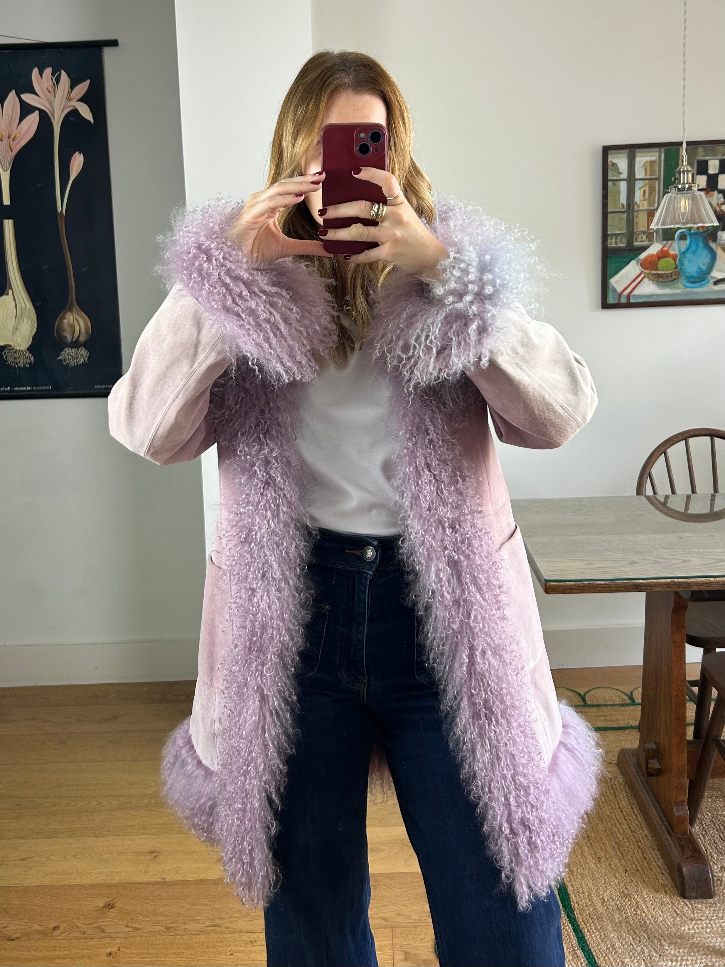 Lilac Mongolian Fur Coat - S – VintageInclined
